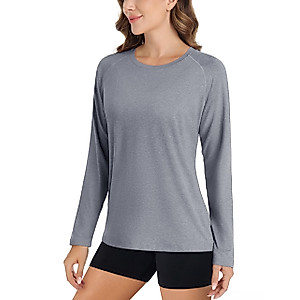 MAGCOMSEN Sun Protection Shirts for Women Rash Guard Swim T Shirts Performance Athletic T Shirts Workout Running T Shirts UV Quick Dry T Shirts Light Grey S