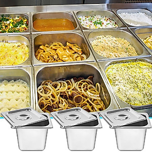 6 Pack Stainless Steam Hotel Pans 1/6 Size 6 Inch Deep With Lids, Anti-Jam Hotel Pans, Chafing Steam Table Pans for Hotel Restaurant Buffet Party Supplies