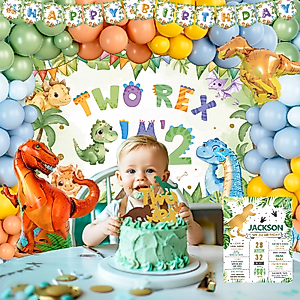Fiesec Two Rex Birthday Decorations Boy, Dinosaur Party Decorations 2 Year Old Boy, 2nd Birthday Decorations For Boys, Backdrop Banner Balloon Cake Cupcake Topper Boxes Cutout Poster 138 PCs