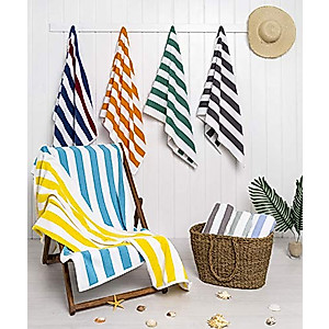 American Soft Linen Beach Towel, Cabana Striped 100% Cotton Pool Towels, 30x60 in Oversized Beach Towels, Soft Absorbent Sand Free Swim Towels, Mint Green