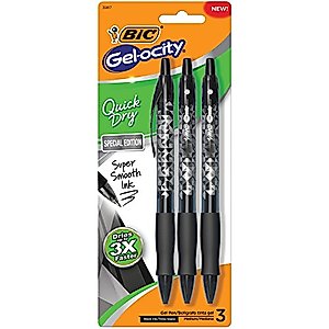 BIC Gel-ocity Quick Dry Special Edition Gel Pen, Medium Point (0.7mm), Black, 3-Count