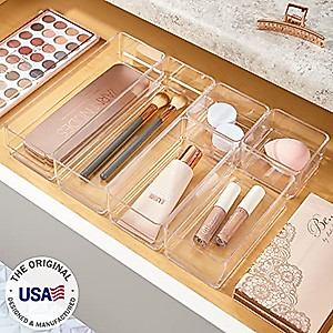 STORi SimpleSort 6-Piece Stackable Clear Drawer Organizer Set | Multi-size Trays | Small Makeup Vanity Storage Bins and Office Desk Drawer Dividers | Made in USA