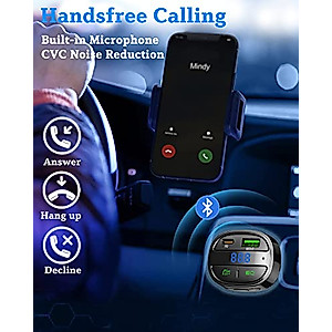 LIHAN FM Transmitter Car Bluetooth Adapter, LIHAN Wireless Aux Radio, Hands-Free Call, Type-C & Fast Car Charger, MP3 Music Player, Support USB Drive/TF Card