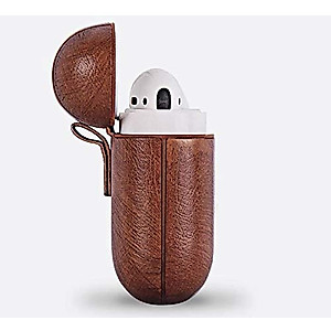 Custom Name AirPods PU Leather Case, Personalized Protective Cover Compatible with Apple AirPod 1 or 2[Front LED Visible] [Support Wireless Charging] Keychain Brown/Light Brown/Red