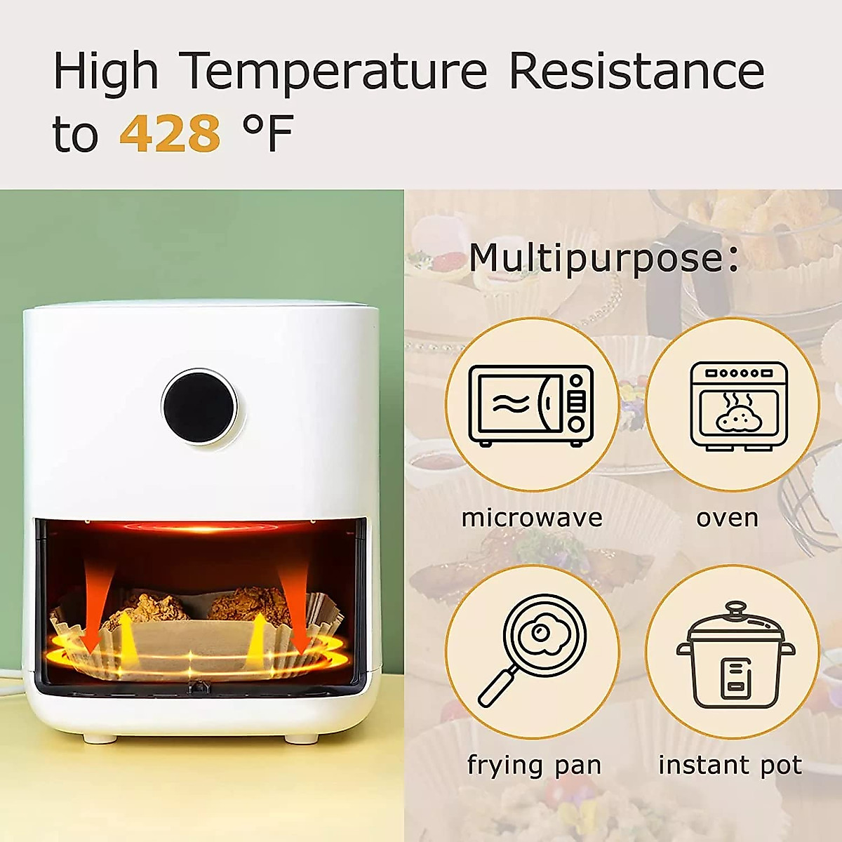 IPZA Air Fryer Liners Disposable – 100PCS Air Fryer Liners Square, 6.3 Inch Non Stick,Oil-Proof AirFryer Paper Liners,Waterproof Parchment Paper for 2-4.9 QT Air Fryers Baking Roasting