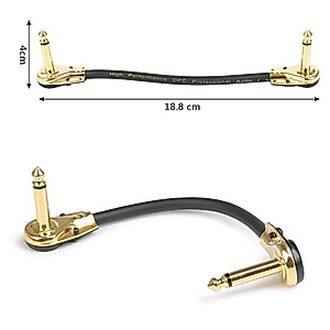 TIMESETL 6 Pack 6 Inch Guitar Patch Cable Ultra Quiet Instrument Effect Pedal Patch Cords 1/4 inch Right Angle Low Profile Pancake Design