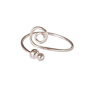 Handmade Silver Tiny Ball & Spiral Wire Warp Band Adjustable Toe Ring, 925 Sterling Silver, Swirl Thin Dainty Open Toe, Pinky or Knuckle Rings for Women, By MiYa Jewelry Creations