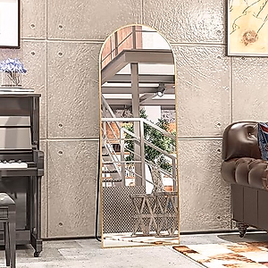 CASSILANDO Arched Full Length Mirror, 64" x 21", Floor Standing, Gold Metal Frame, Modern Style, Bedroom, Bathroom, Entrance, Decor