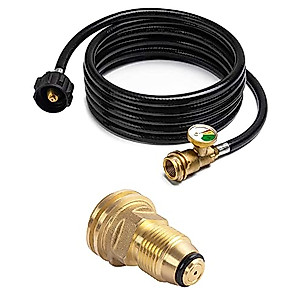 SHINESTAR 12FT Propane Tank Extension Hose with Gauge, Comes with A POL to QCC1 Propane Tank Adapter, Fits for RV, Gas Grill, Propane Stove and More