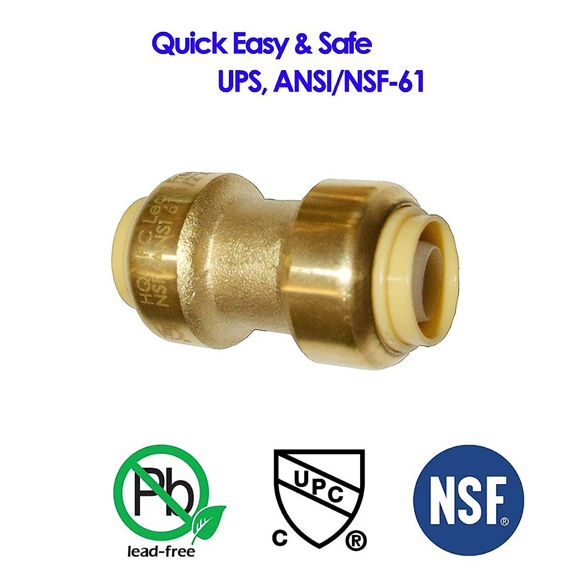 HQMPC Push Fit PEX Fittings Straight Coupling 1/2", Push-to-Connect Copper, CPVC, No Pb Brass Plumbing Fittings (2PCS 1/2 Inch(1/2"))