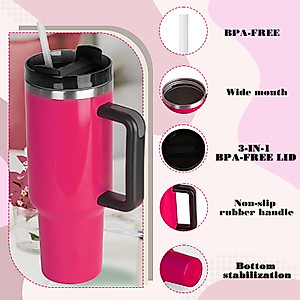 HIZEE Insulated 40oz Sublimation Tumbler with Handle&Straw &Lid - Cupholder Friendly Travel Mug - Insulated Stainless Steel Double Wall Spill Proof Water Bottle - Gifts for Women Men Him Her (pink)
