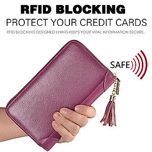 Easyoulife Credit Card Holder Wallet Womens Zipper Leather Case Purse RFID Blocking (Purple)