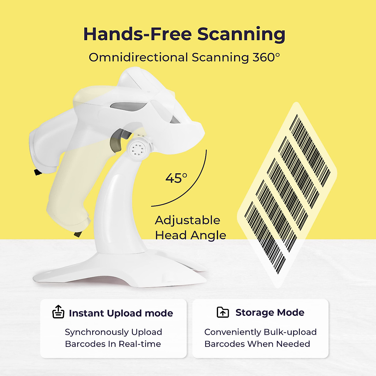 Wireless Bluetooth Barcode Scanner, QR Code Scanner, USB Portable Handheld Scanners w/Stand Connect w/Tablet/Phone/PC, 1D & 2D Inventory Scanner, Symbol Barcode Scanner for Retail & Warehouse, White