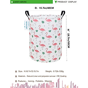 LANGYASHAN Laundry Basket Canvas Fabric Collapsible Organizer Basket for Storage Bin Toy Bins Gift Baskets Bedroom Clothes Children Nursery Hamper (Round Flamingo)
