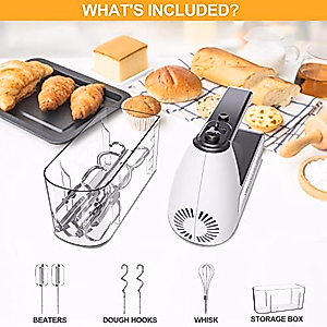 LINKChef Hand Mixer Electric, Handheld Mixers for Cake, Dough, Kitchen Baking, 5-Speed with Turbo & Eject Button, 6 Accessories with Beaters, Whisk, Dough Hooks, Storage Case