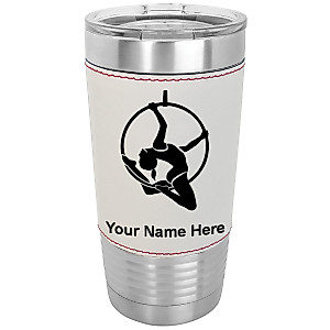 LaserGram 20oz Vacuum Insulated Tumbler Mug, Aerial Hoop, Personalized Engraving Included (Faux Leather, Baseball Style)