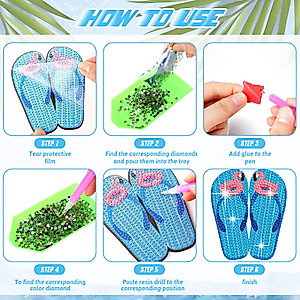 Shellwei 8 Pcs Flip Flop Diamond Art Coasters Summer Diamond Painting Coasters with Holder Hawaii Diamond Coasters Tropical Beach Diamond Coasters for Crafts Beginner Adults Kids Party Gift