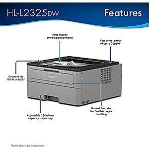 Brother HL-23 25DW Series Compact Monochrome Wireless Laser Printer - Mobile Printing - Auto Duplex Printing - USB Connectivity - Print Up to 26 Pages/min - 1-line LCD Display + HDMI Cable