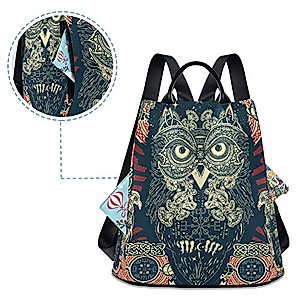 ALAZA Celtic Owl Print Ethnic Boho Backpack Purse for Women Anti Theft Fashion Back Pack Shoulder Bag