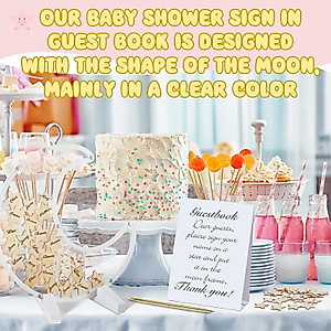 Kosiz Large Acrylic Moon Baby Shower Guest Book Alternatives Twinkle Star Baby Shower Decorations Addition for 60 Guests Baby Shower Sign Picture Frame Pregnancy Keepsake for Soon to Be Moms(White)
