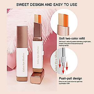 LOKFAR 12 Colors Glitter Eye-shadow Stick Set, Two-Tone Shimmer Gradient Eyeshadow Stick Double Colors Eyeshadow Stick Waterproof Glitter Eye Stick Eyeshadow Pen for Women Eye Makeup (6 Pcs)