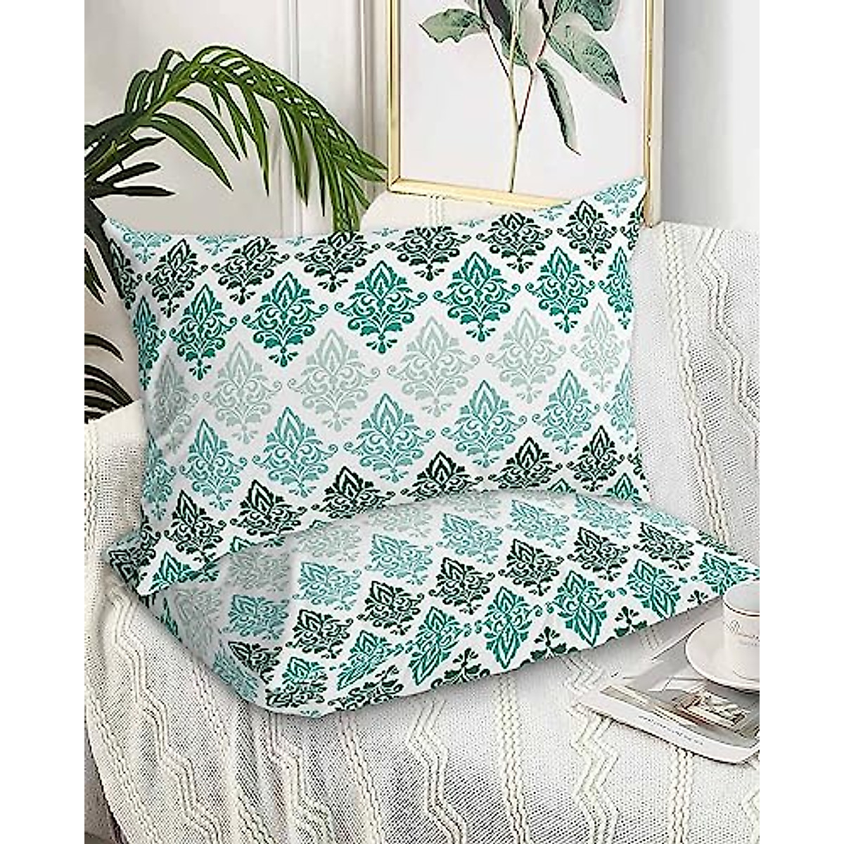 Edwiinsa Teal Ombre Pillow Covers Standard Size Set of 2 20x26 Bed Pillow, Grey Modern Abstract Art Aesthetics Plush Soft Comfort for Hair/Skin Cooling Pillowcases with Envelop Closure