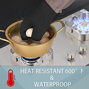 Silicone Oven Mitts Heat Resistant, Oven Mitts and Pot Holders Sets, Kitchen Mittens 5 Piece Set, Oven Gloves for Cooking,Baking,BBQ, Black Oven Mitts, Easy Clean