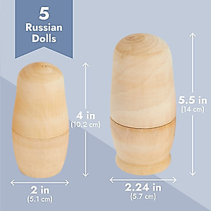 Juvale 5 Piece Set of Unpainted Blank Russian Nesting Dolls for DIY Crafts, Art Projects