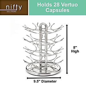 Nifty Vertuoline Coffee Pod Carousel – Nickel Chrome Finish, 28 Pod Capsule Holder, Spins 360-Degrees, Lazy Susan Platform, Home or Office Kitchen Counter Organizer