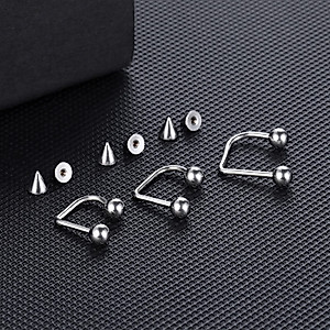 Xpircn 16G Stainless Steel Lip Monroe Medusa Stud Piercing Ball Cone Lippy Loop Labret U Shaped Lip Rings Piercing Jewelry 8mm 10mm (Silver)