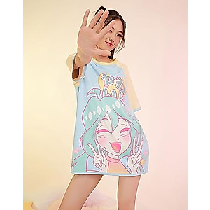 Winx Club Women's Bloom Printed Short Sleeves Crew Neck Summer Sleepwear Loungewear T-shirt Dress (extra large) Blue