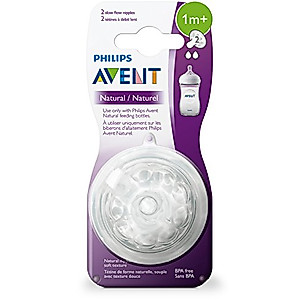 Philips Avent Natural Baby Bottle Nipple, Slow Flow Nipple 1M+, 2pk, SCF652/23