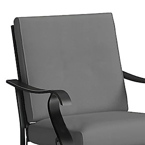 Four Seasons Courtyard Gramercy 3 Piece Cushioned Rocking Chairs Outdoor Backyard Patio Furniture Bistro Set with Square Side Table, Charcoal Gray