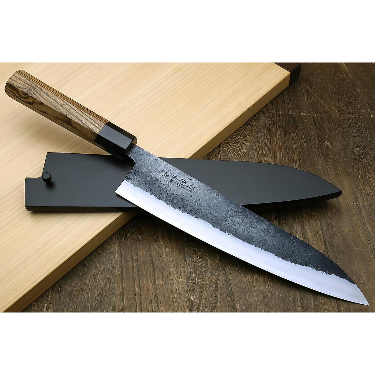 Yoshihiro Japanese High Carbon White Steel #2 Nashiji Gyuto Chefs Knife with Cocobolo Wood Handle (9.5'' (240mm))