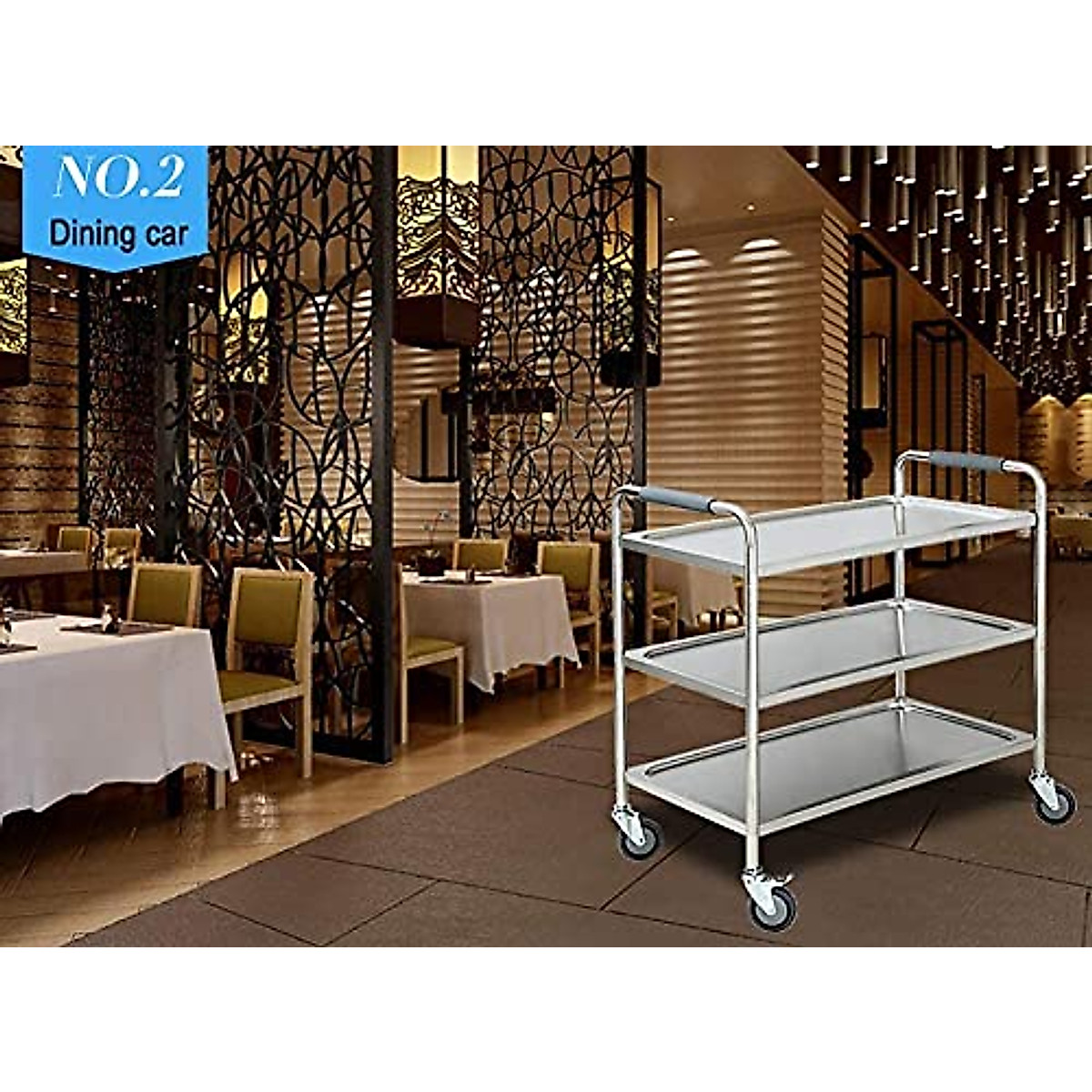 3 Tier Medical Equipment Cart with Brake Universal Wheel, Hotel Dining Cart, Beauty Salon SPA Rolling Trolley, 90cm Hieght