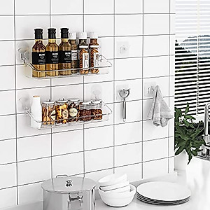 UDD Clear Shower Caddy with Razor Holder Hook, Wall Floating Shelves Shower Organizer Storage Rack Adhesive Shower Shelf for Bathroom (2 Pack, Large)