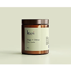 Kuyi Essentials Hand-Poured Premium Scented Aromatherapy Soy Candles for Home, Gifts for Women, 9oz Jar, 70 Hour + Burn Time (Sage & Citrus)