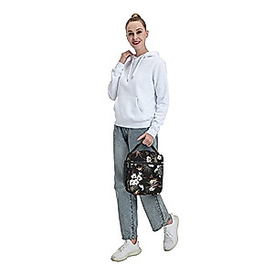 GAMSJM White Flower Lunch Box for Women, Black Insulated Lunch Bag