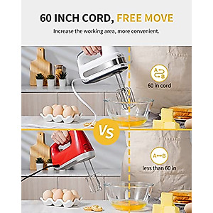 SHARDOR Electric Hand Mixer, 5 Speed & Turbo Electric Mixer with 5 Stainless Steel Accessories, Handheld Mixer for Whipping, Mixing Cookies, Brownie, Cakes, Dough Batters, Snap-On Storage Case, Silver