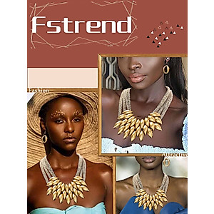 Fstrend African Choker Collar Bib Chunky Necklaces Tribal Statement Costumes Jewelry Accessories for Women and Girls (Gold)