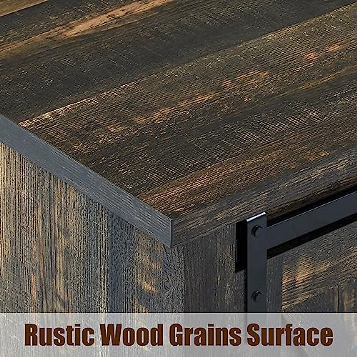 AMERLIFE 66" Farmhouse TV Stand for 75 Inches TVs, Entertainment Center with Sliding Barn Door and Adjustable Shelf & Feet, Console Table with Storage, Dark Rustic Oak