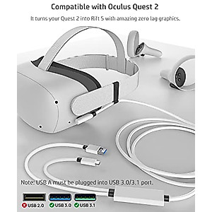 VRJEUGO Designed for Oculus Quest 2 Link Cable, 2-in-1 Powered Link Cable USB 3.0 Stream PC Games While Keeping Headset Charged, 16FT/5m