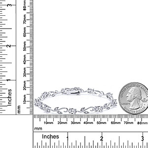 Gem Stone King 925 Sterling Silver White Topaz and Diamond Greek Vine Tennis Bracelet For Women (5.53 Ct Oval 7 Inch)