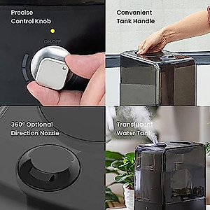 Rbioko Humidifiers for Large Room Bedroom (6.5L), Cool Mist Ultrasonic Vaporizer for Home Whole House Babies, Customized Humidity, Night Light, Whisper-Quiet (Black)