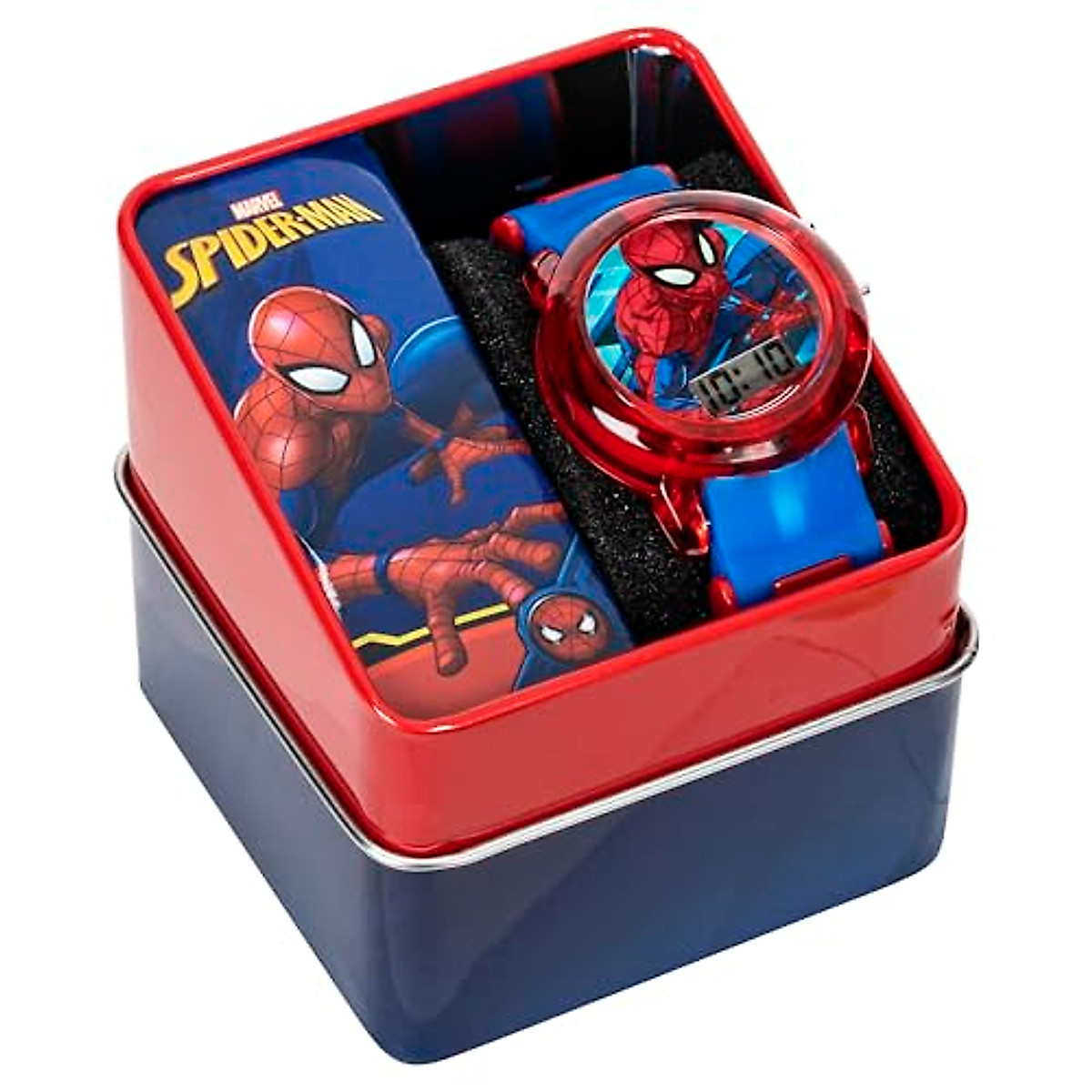 Accutime Kids Marvel Spider-Man Digital Quartz Plastic Watch for Boys & Girls with LCD Display Red/Blue (Model: SPD4464)
