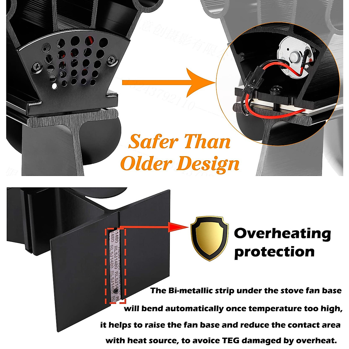 CWLAKON Wood Stove Fan Heat Powered - Upgrade Designed Silent Operation 4 Blades with Stove Thermometer, Fireplace Fan for Gas/Pellet/Wood Burning Stove-Eco Friendly and Efficient Heat Distribution