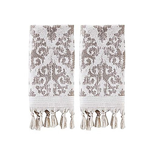SKL Home Mirage Fringe 100% Turkish Cotton Hand Towel (2-Pack), Taupe