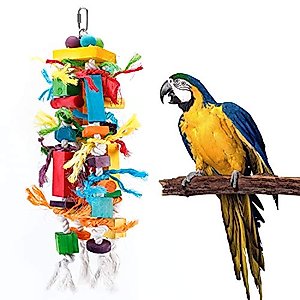 CRMADA Bird Toys, Parrot Chewing Toy, Multicolored Wooden Blocks Tearing Toys for African Grey Cockatiel Conure Cockatoo and Medium Amazon Parrot