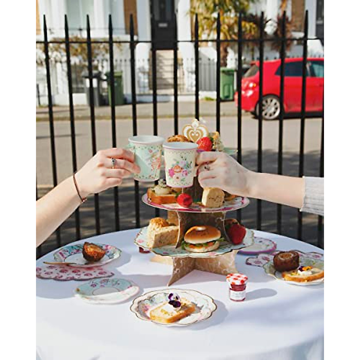 Talking Tables TS6-CUPSET Disposable Truly Scrumptious Party Vintage Floral Tea Cups and Saucer Sets, Mint Green