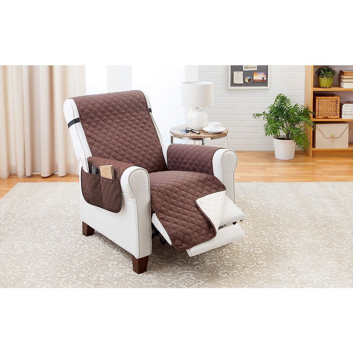 Couch Guard XL Recliner/Chair Cover - Stylish Sofa Slipcover - Shield & Protects from Pets, Kids, Stains - Reversible, Convenient Pocket, Easy Wash & Dry - Chocolate/Tan